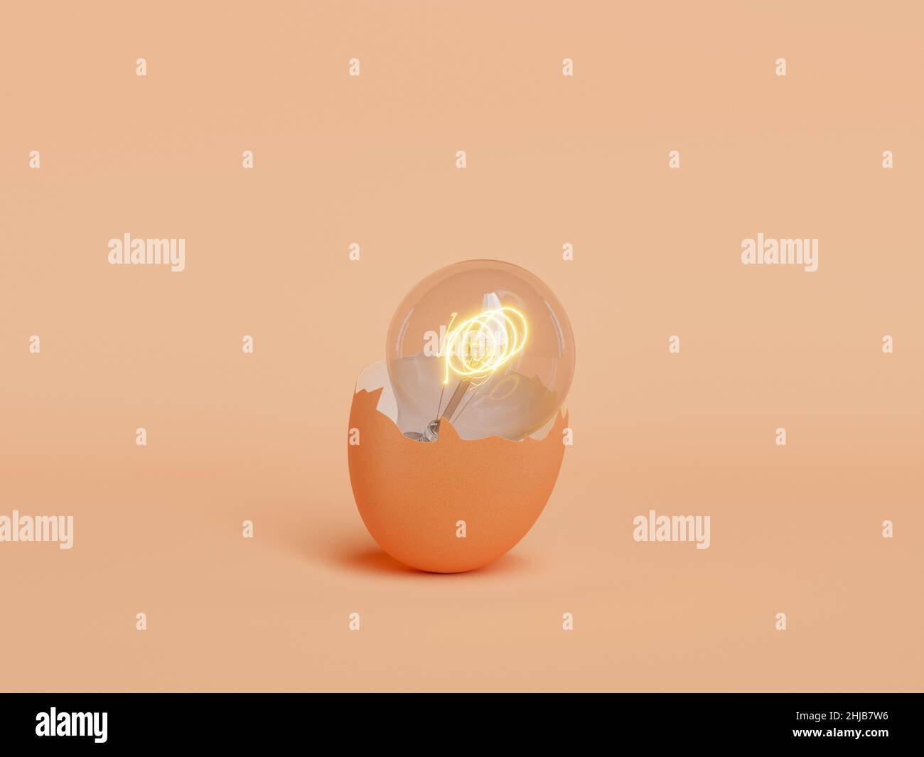 illuminated light bulb inside a broken eggshell. 3d rendering Stock ...
