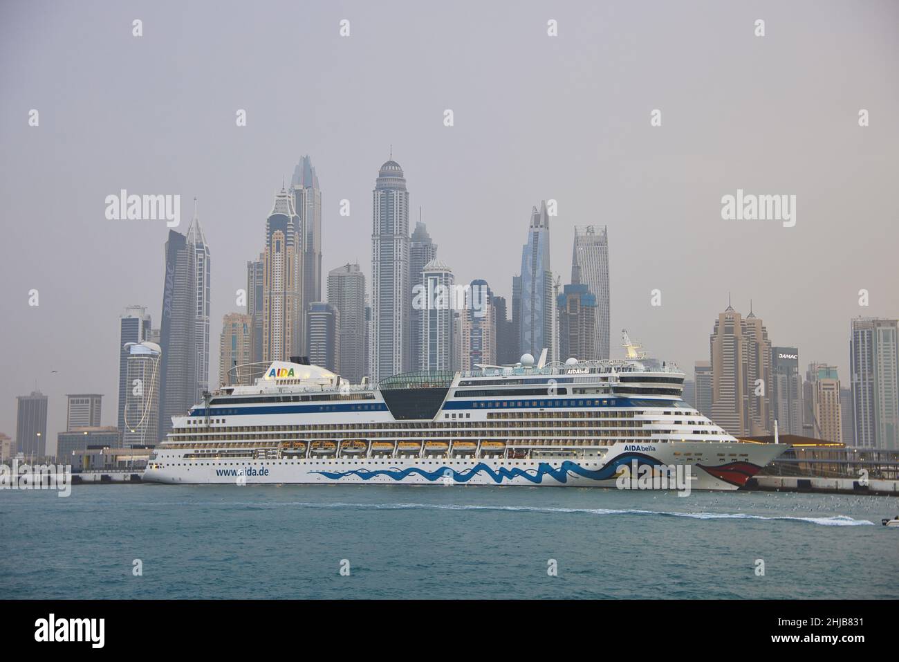 Luxury cruise liners docked at the Dubai Cruise Terminal at Dubai ...