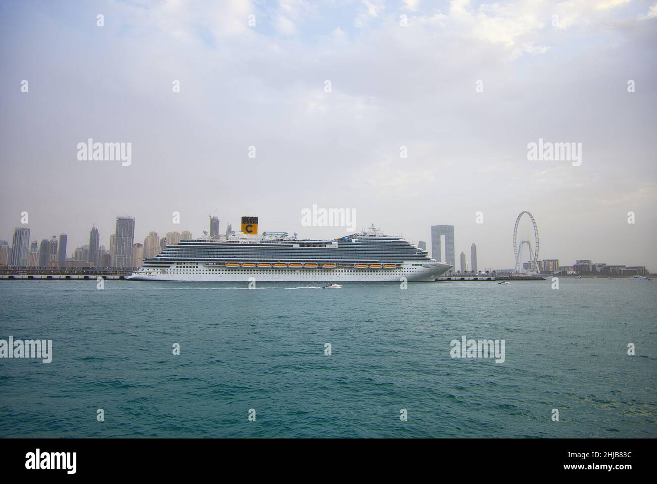 Luxury cruise liners docked at the Dubai Cruise Terminal at Dubai ...