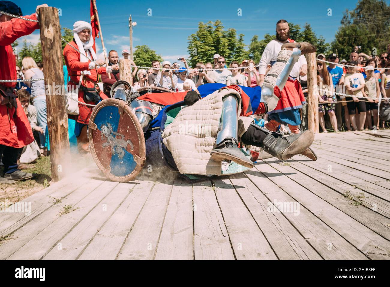 Knights In Fight With Sword. Restoration Of Knightly Battle Stock Photo ...