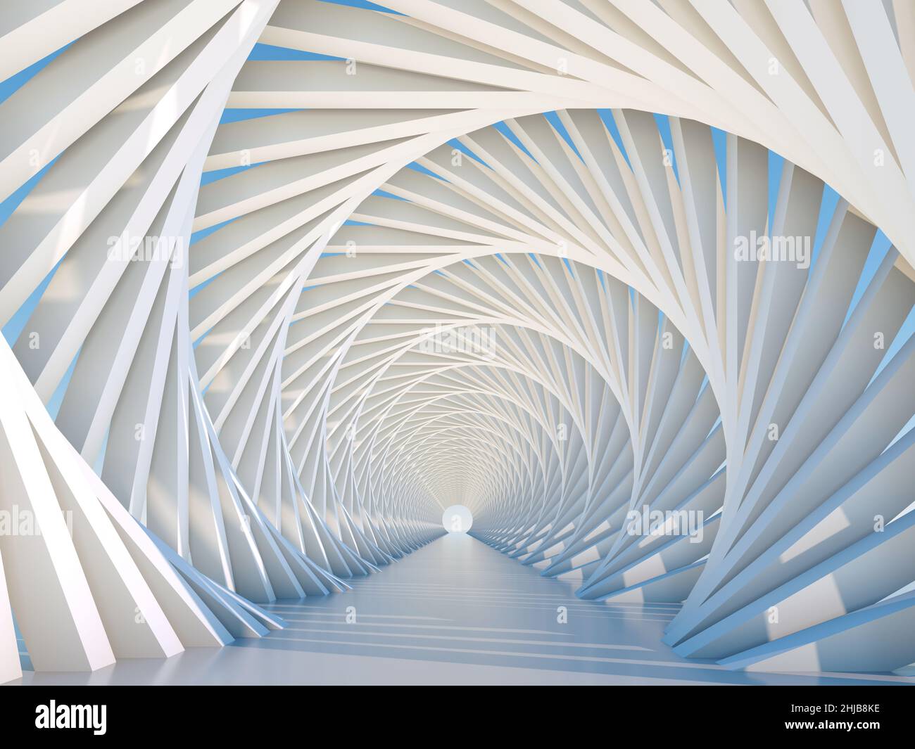 Abstract white twisted tunnel perspective. 3d rendering illustration ...