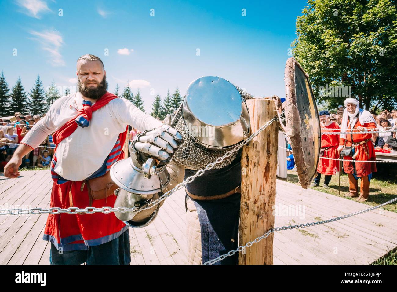 Knight In Fight With Sword. Restoration Of Knightly Battle Stock Photo ...