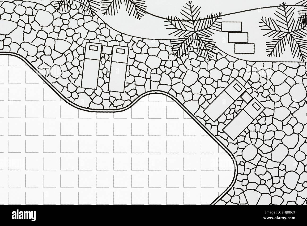 Landscape architect design pool patio plan Stock Photo - Alamy