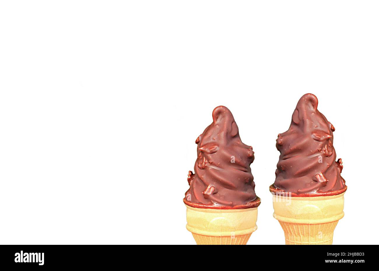 Pair of Chocolate Coating Soft Serve Ice Cream Cones on White Backdrop ...