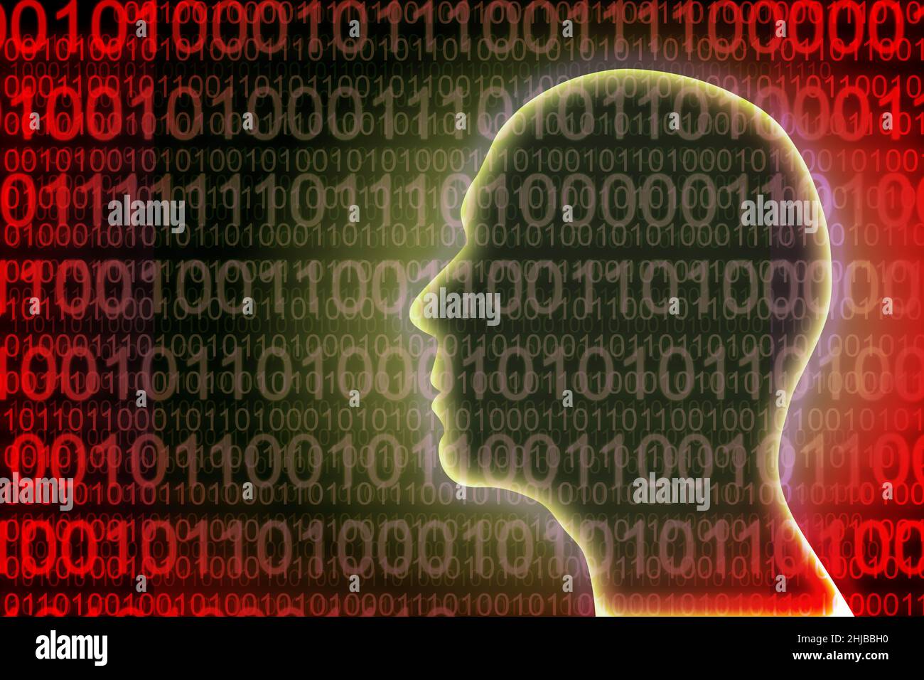 Human head with binary code on the background - concept image Stock ...