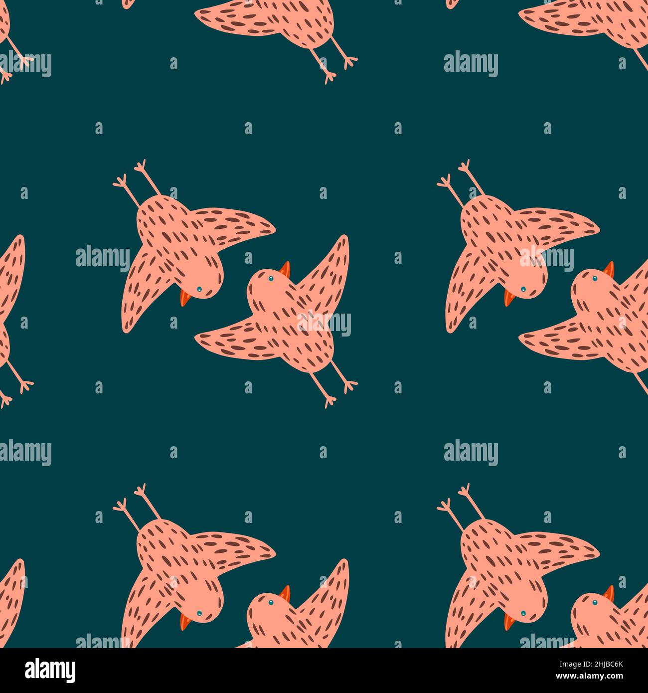 Minimalistic seamless pattern with outline birds flying elements. Dark ...