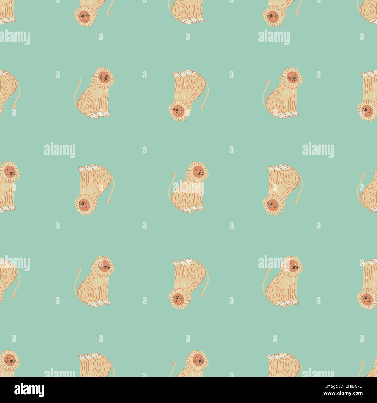 Funny design seamless pattern with beige lion silhouettes print. Pastel ...
