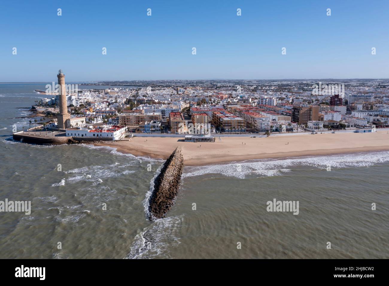 aerial view of the municipality of Chipiona on the coast of Cadiz ...