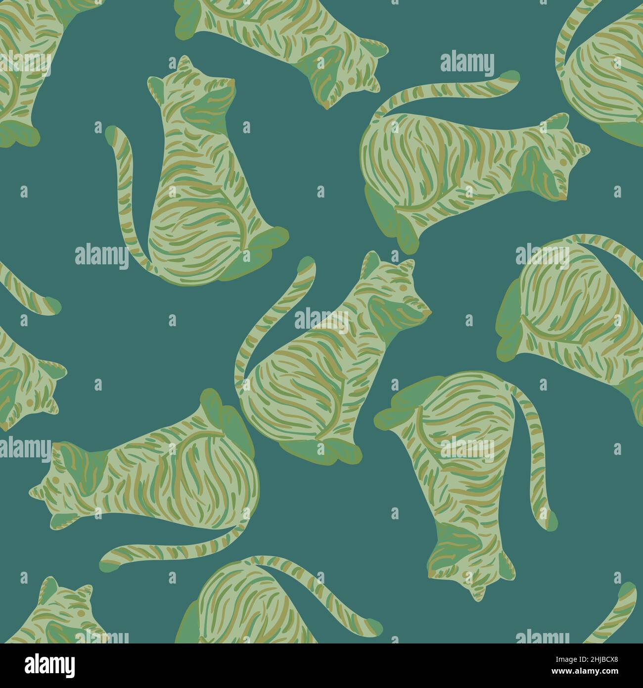 Seamless random pattern with green pale tiger silhouettes print ...