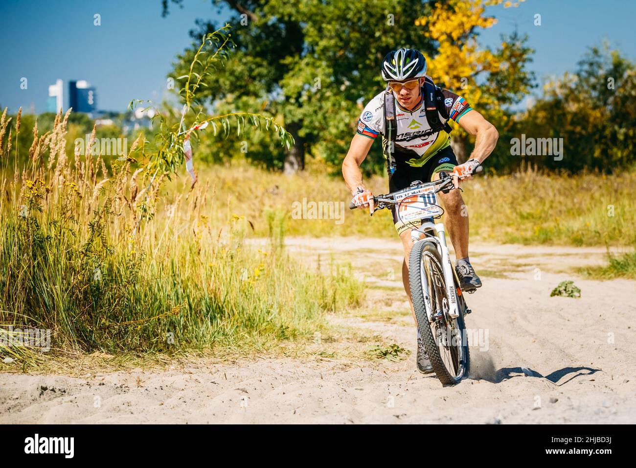 Mountain Bike cyclist riding track at sunny day, healthy lifestyle ...
