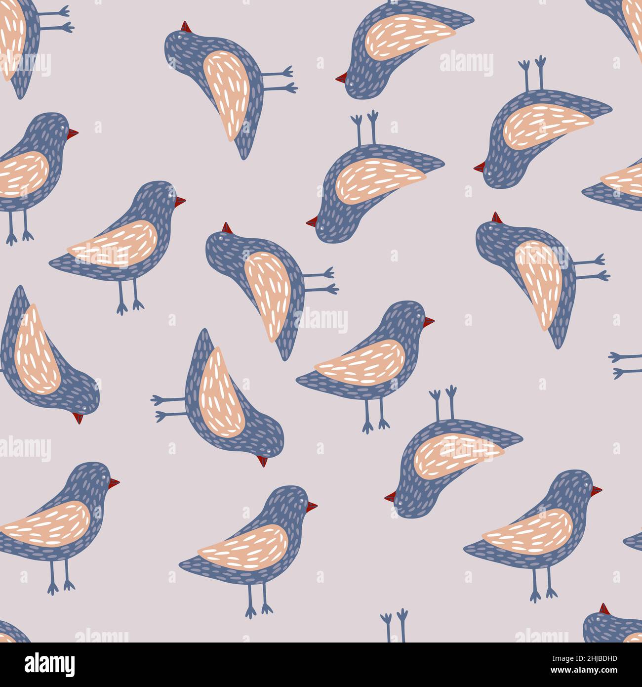 Ornithology seamless pattern with simple blue dove birds silhouettes ...