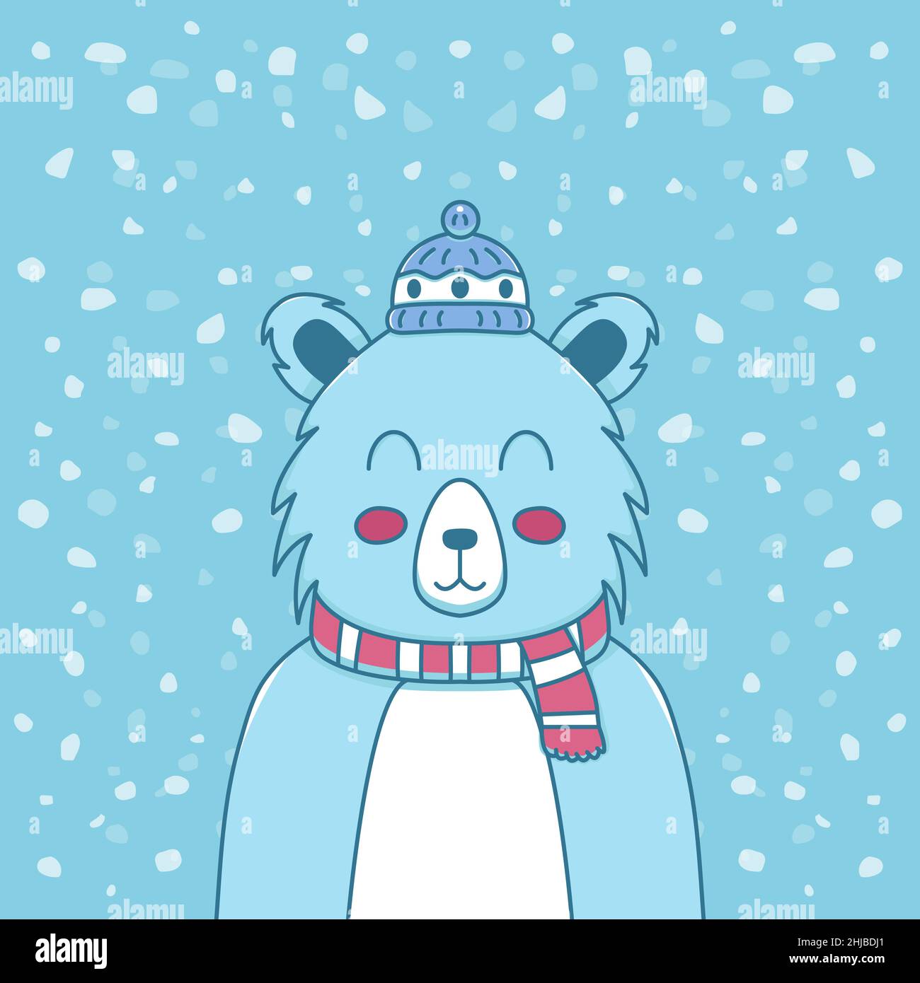 Vector Illustration Polar Bear Celebrating Christmas With A Snow