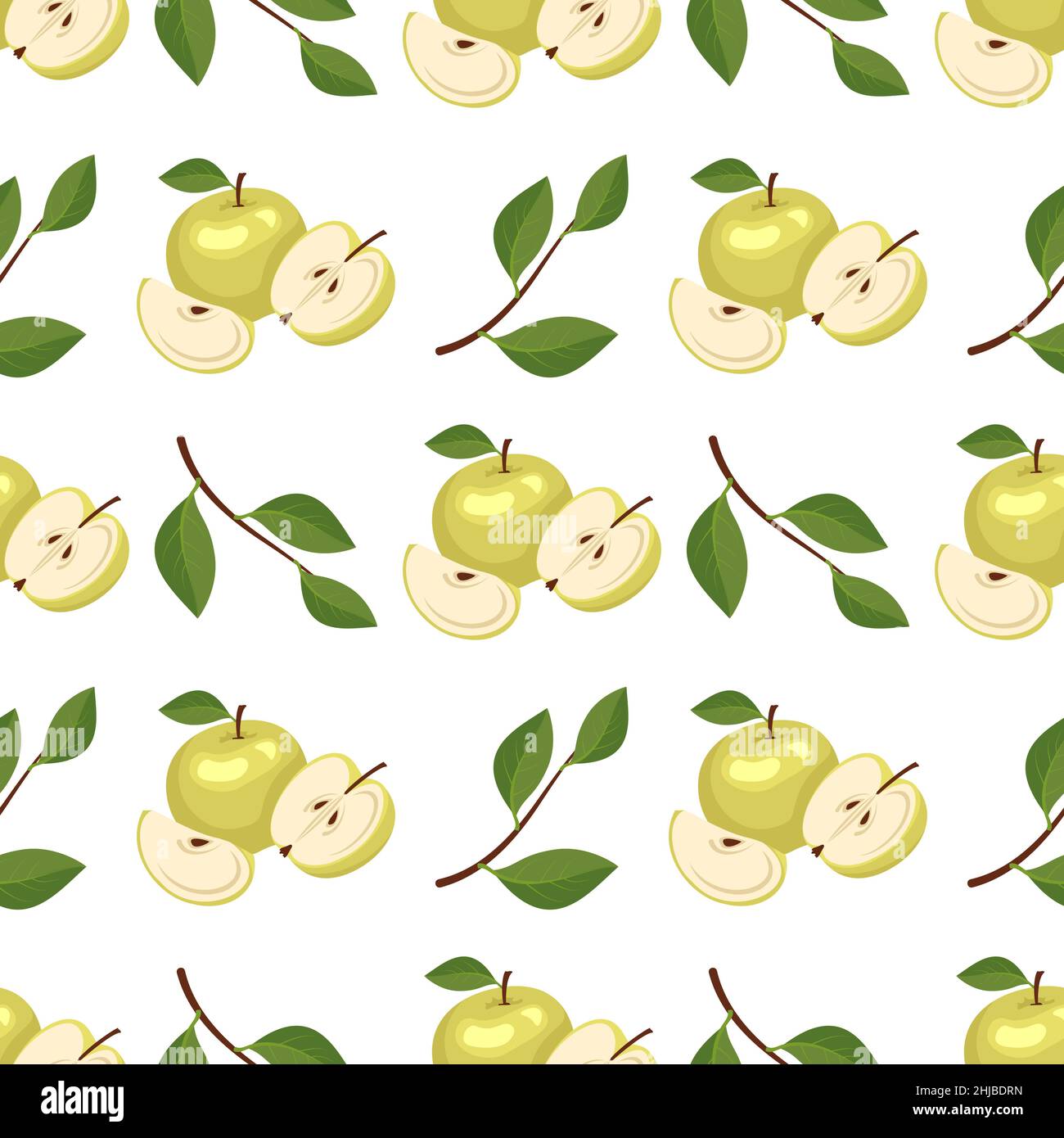 Seamless pattern with yellow apples. Print from whole and half healthy ...