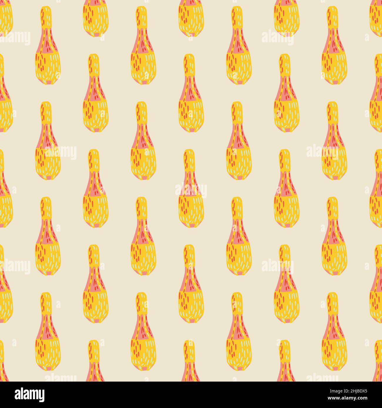 Hand drawn yellow bright juggler mace elements seamless pattern. Light ...