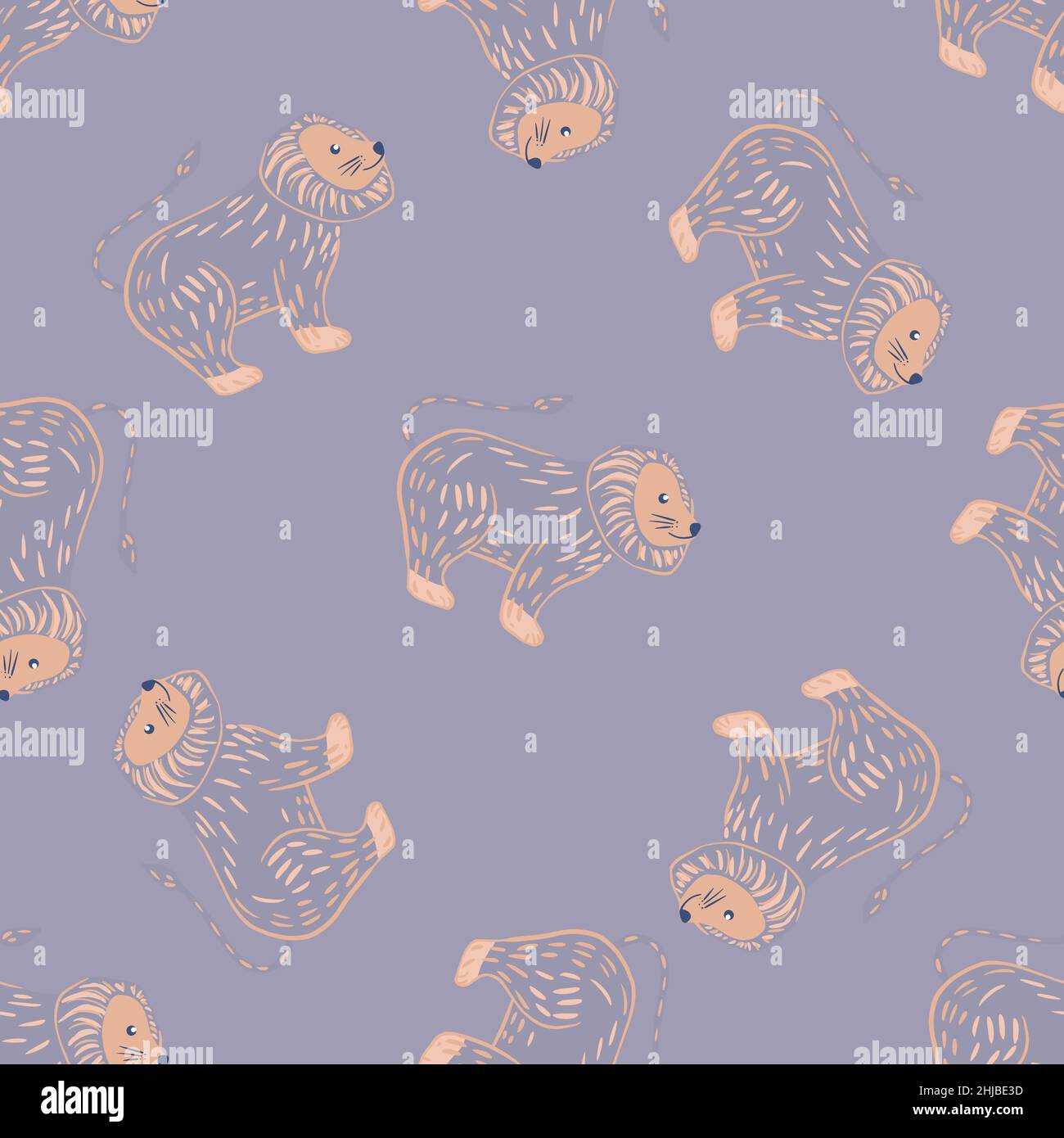 Pastel palette seamless pattern in hand drawn style with lion ...