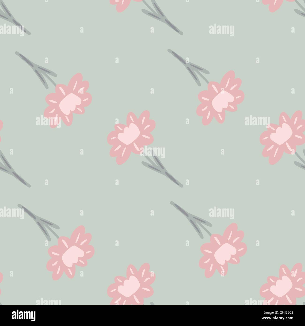 Minimalistic style seamless pattern with doodle pink flower elements ...