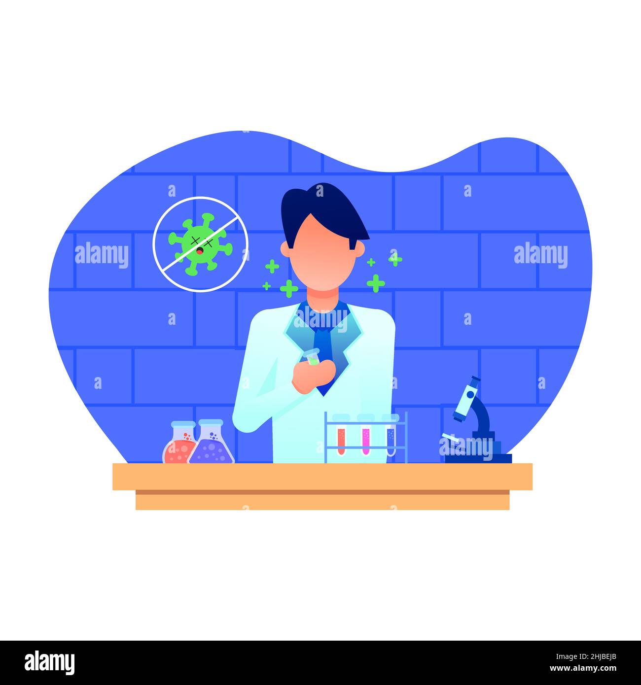 Vector illustration Man scientist in research laboratory working on ...