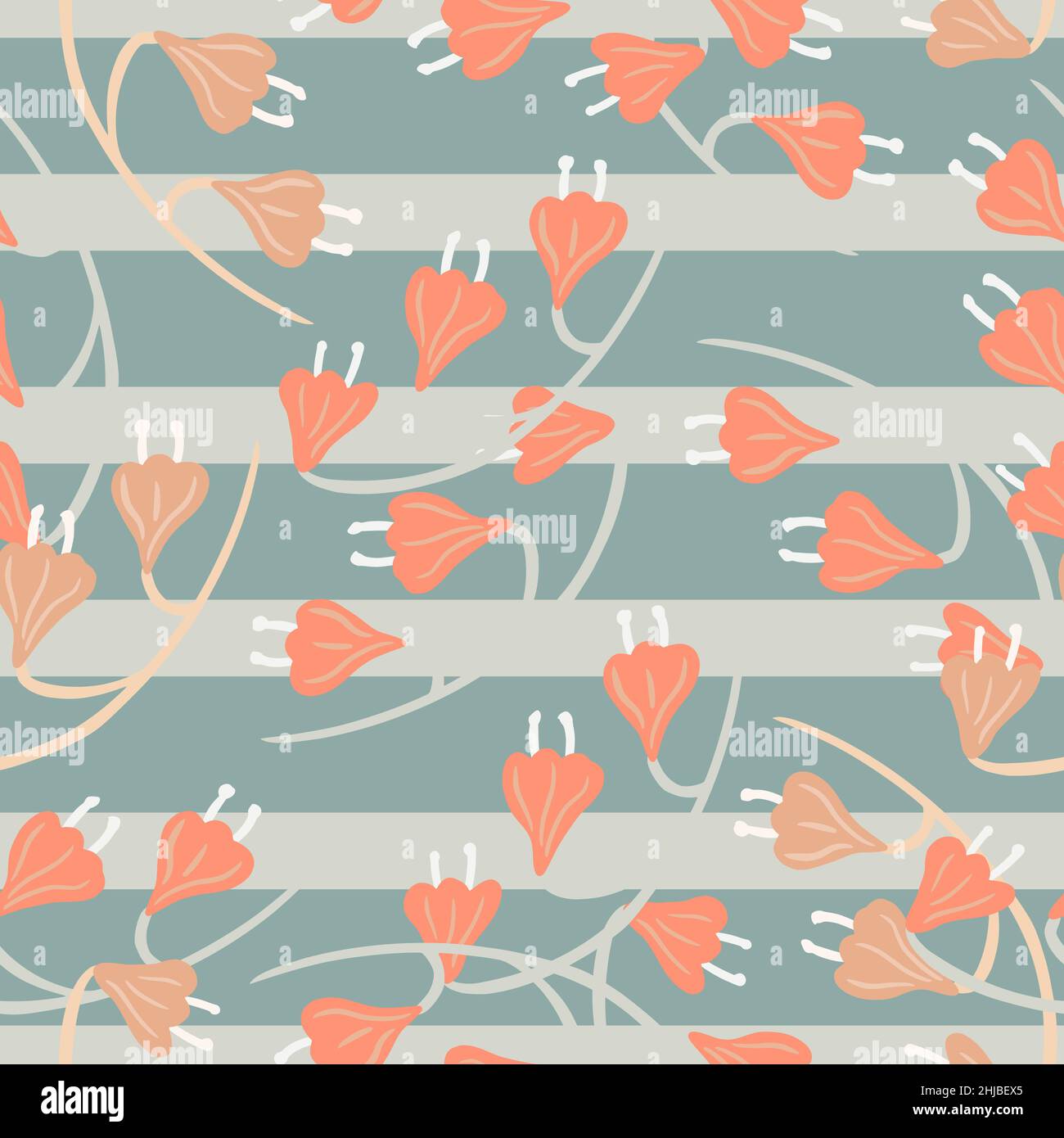 Random seamless pattern with hand drawn pink bell flowers ornament ...