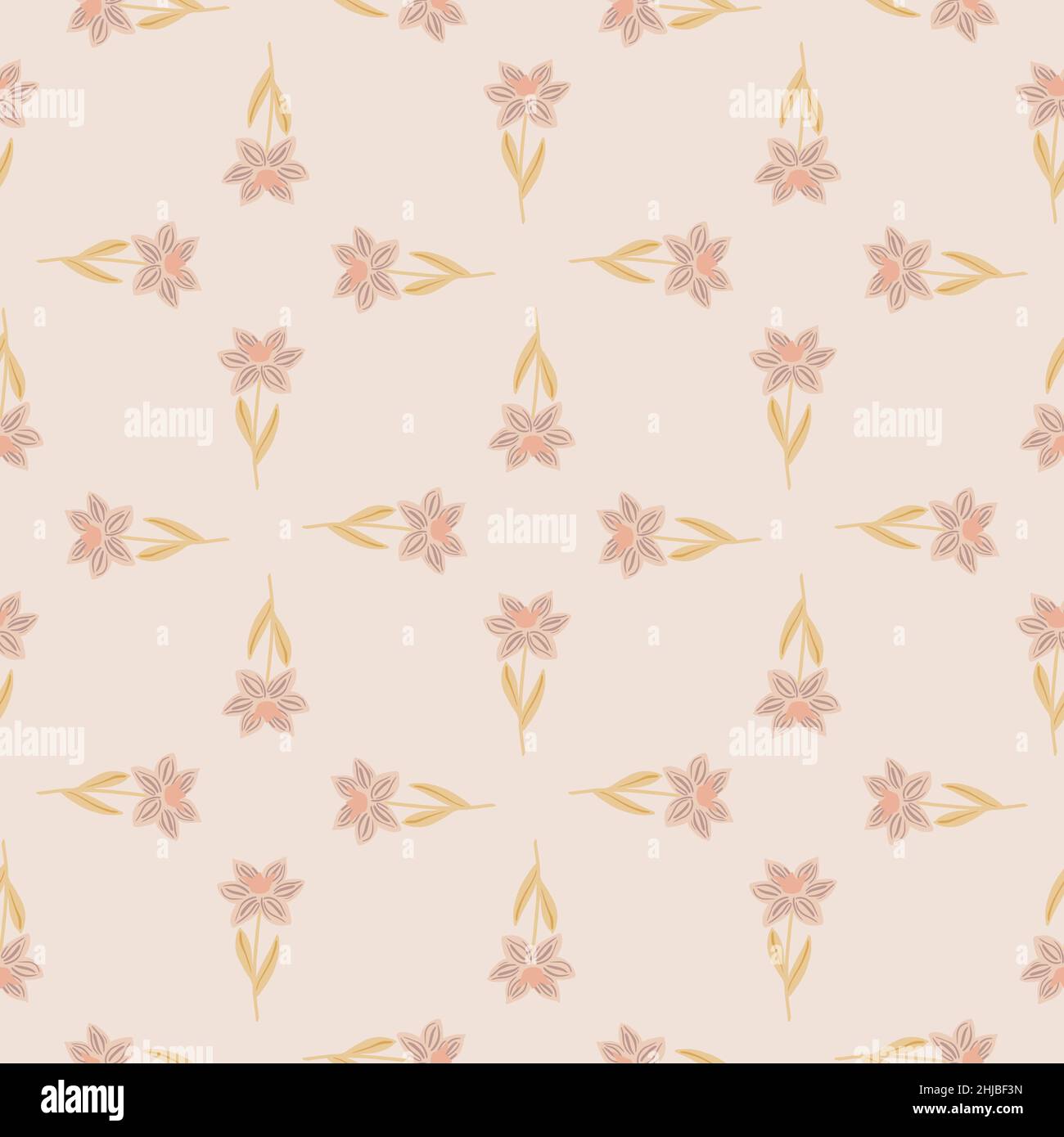 Geometric nature seamless pattern in pale tones with abstract flowers ...