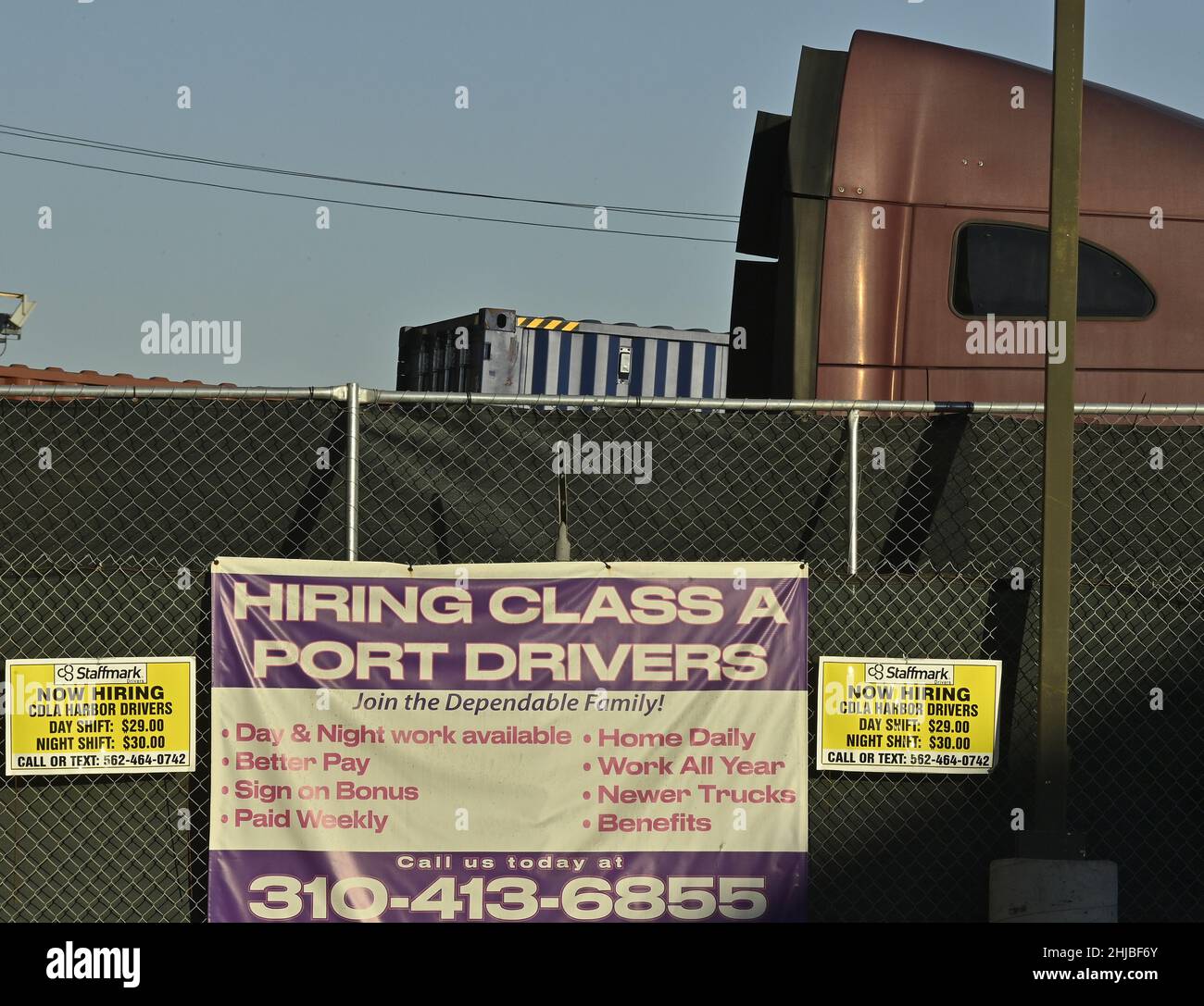 Los Angeles, United States. 28th Jan, 2022. A now hiring banner is seen ...