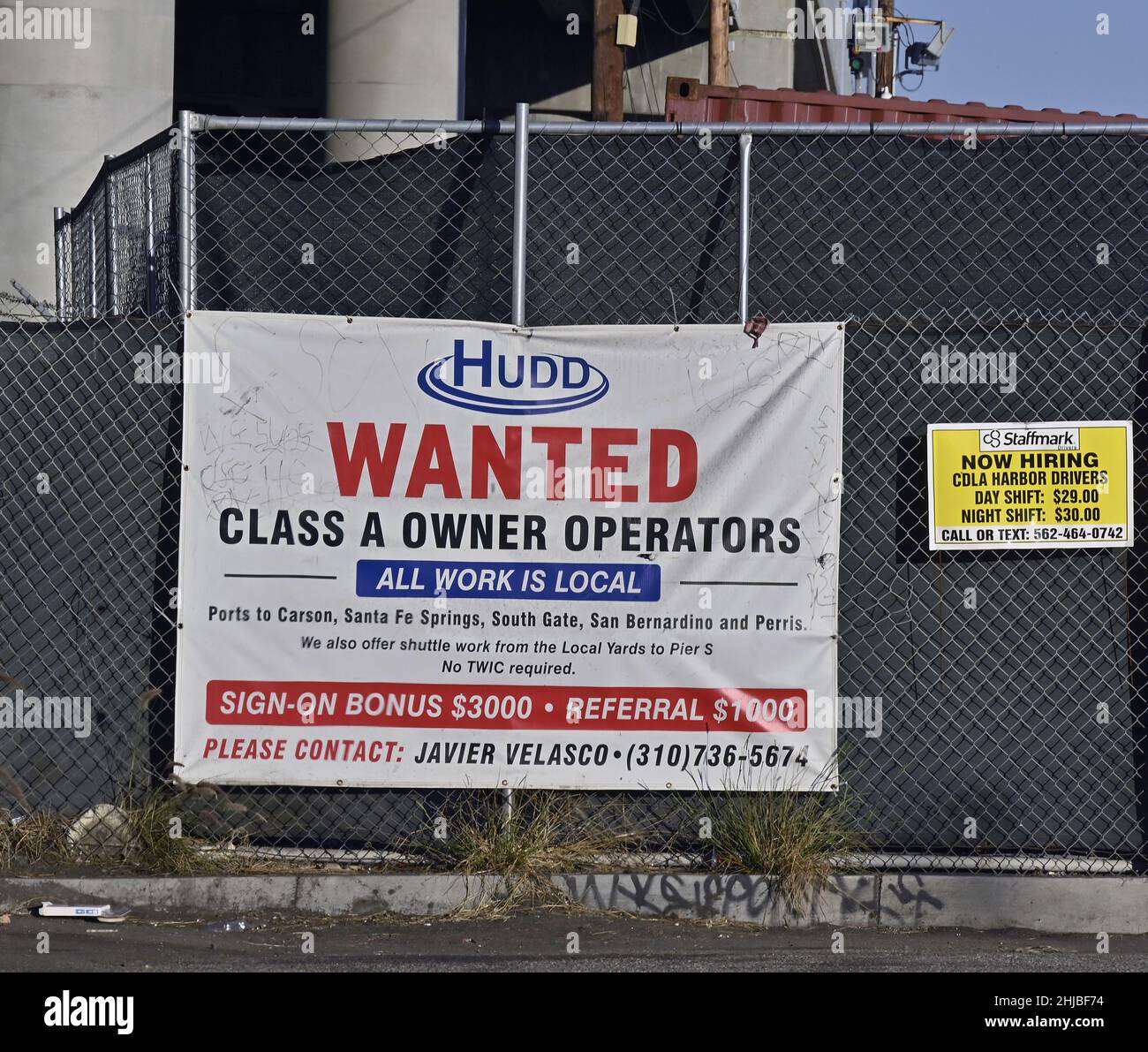 Los Angeles, United States. 28th Jan, 2022. A now hiring banner is seen ...