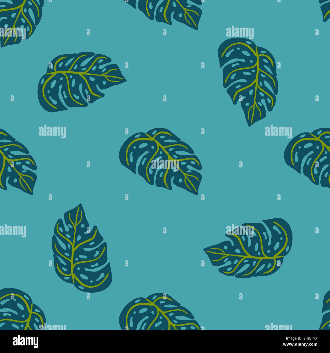 Floral exotic seamless pattern with doodle random monstera shapes ...