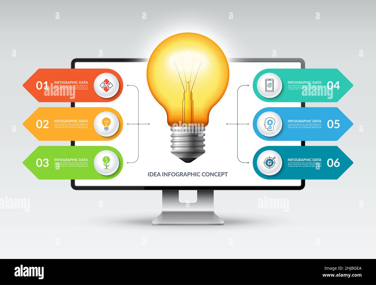 Idea infographic concept. Glowing light bulb against the background of ...