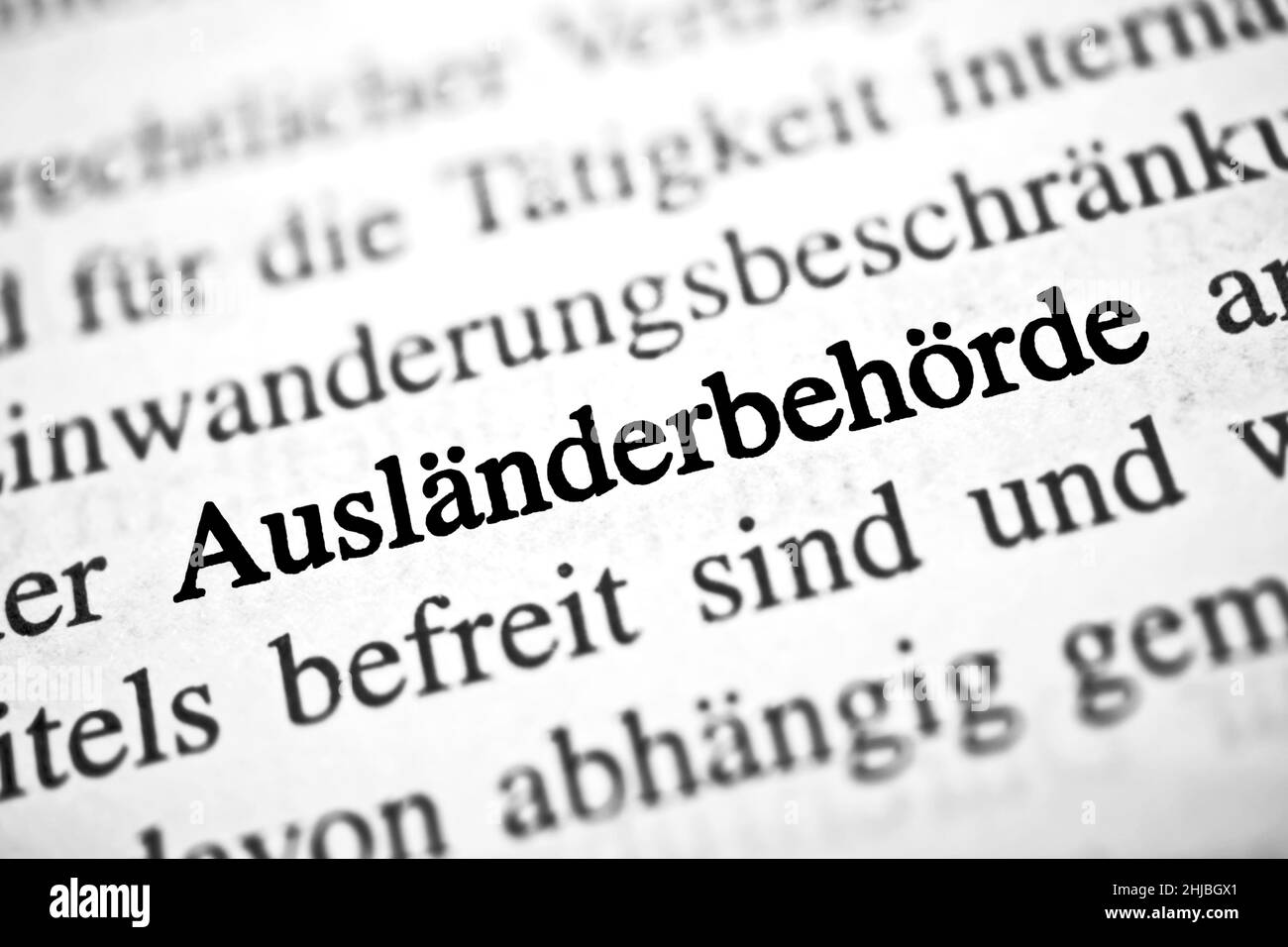 Closeup on the highlighted German word "Auslanderbehorde" in a ...