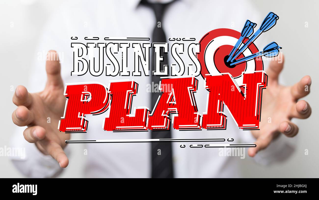 Person presenting a 3D render of Business Plan sign Stock Photo - Alamy