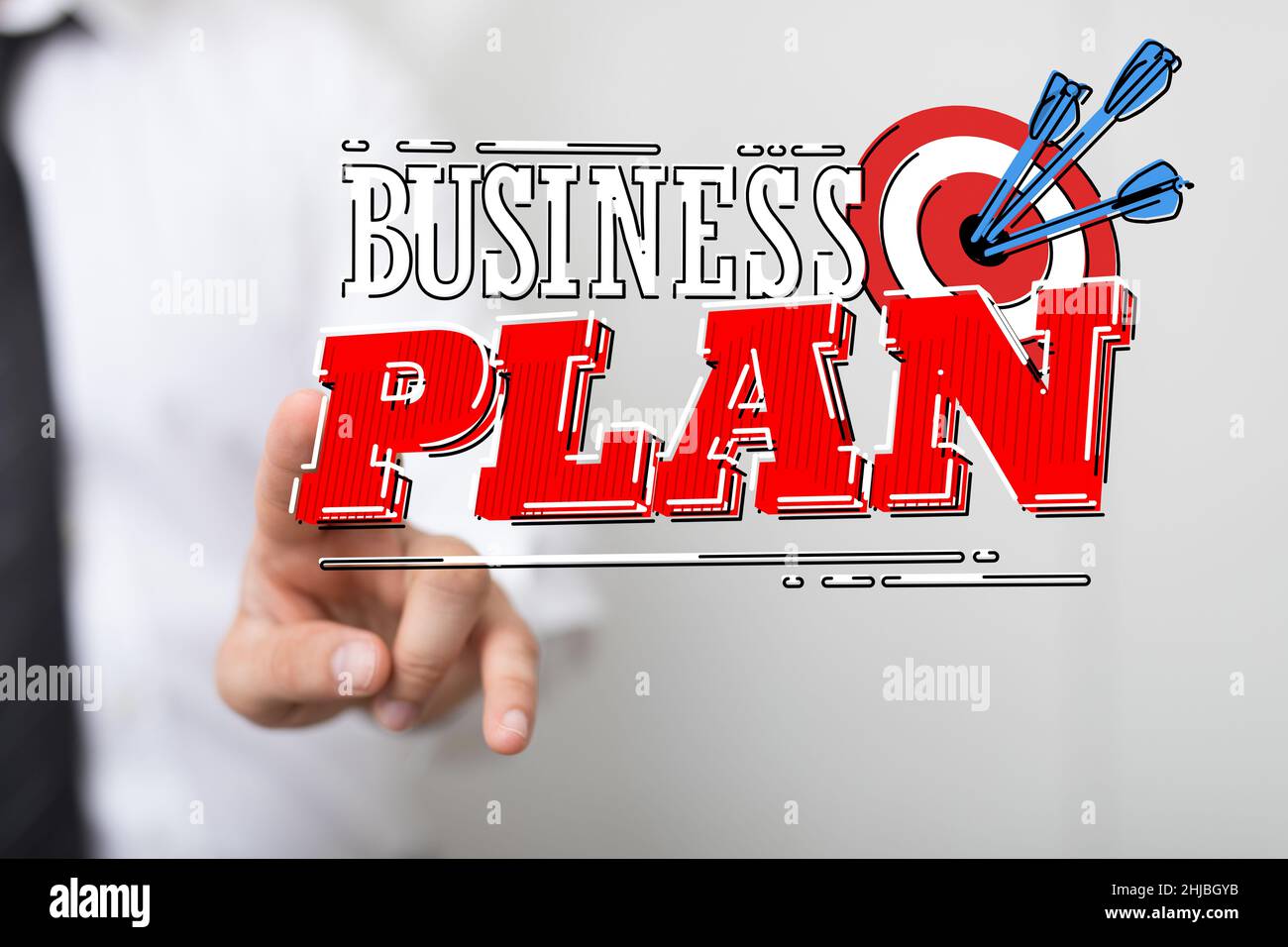 Person presenting a 3D render of Business Plan sign Stock Photo - Alamy
