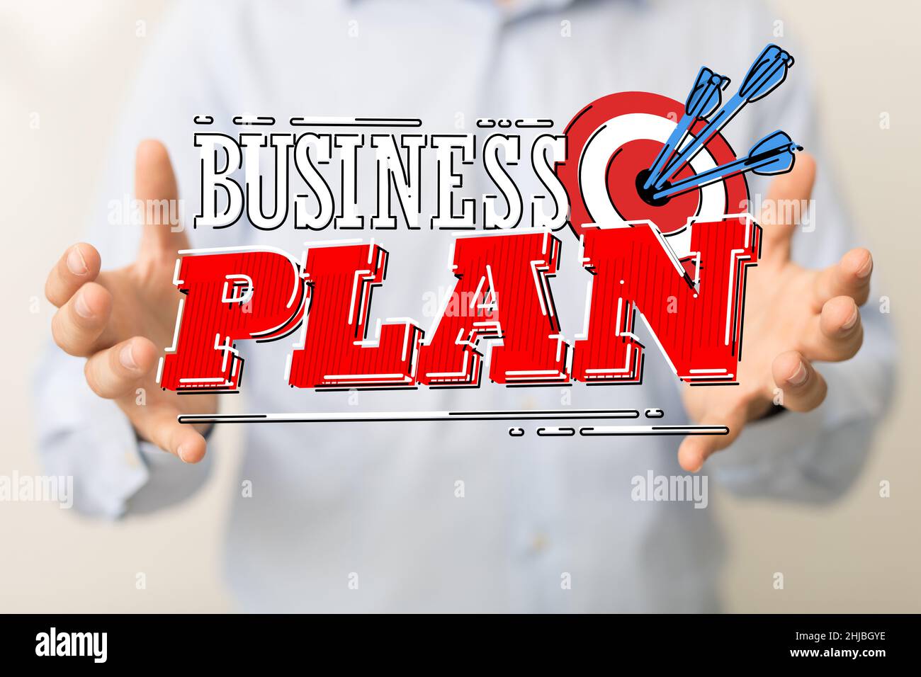 Person presenting a 3D render of Business Plan sign Stock Photo - Alamy