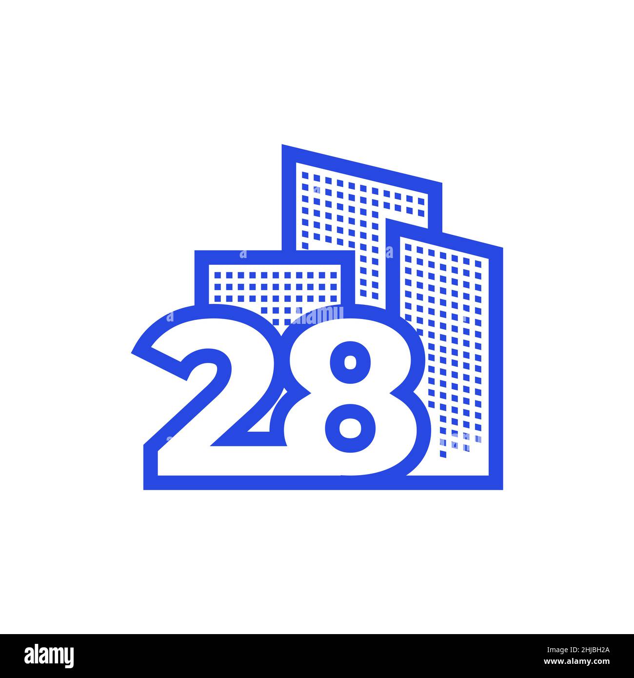 number 28 with building logo design vector graphic symbol icon ...