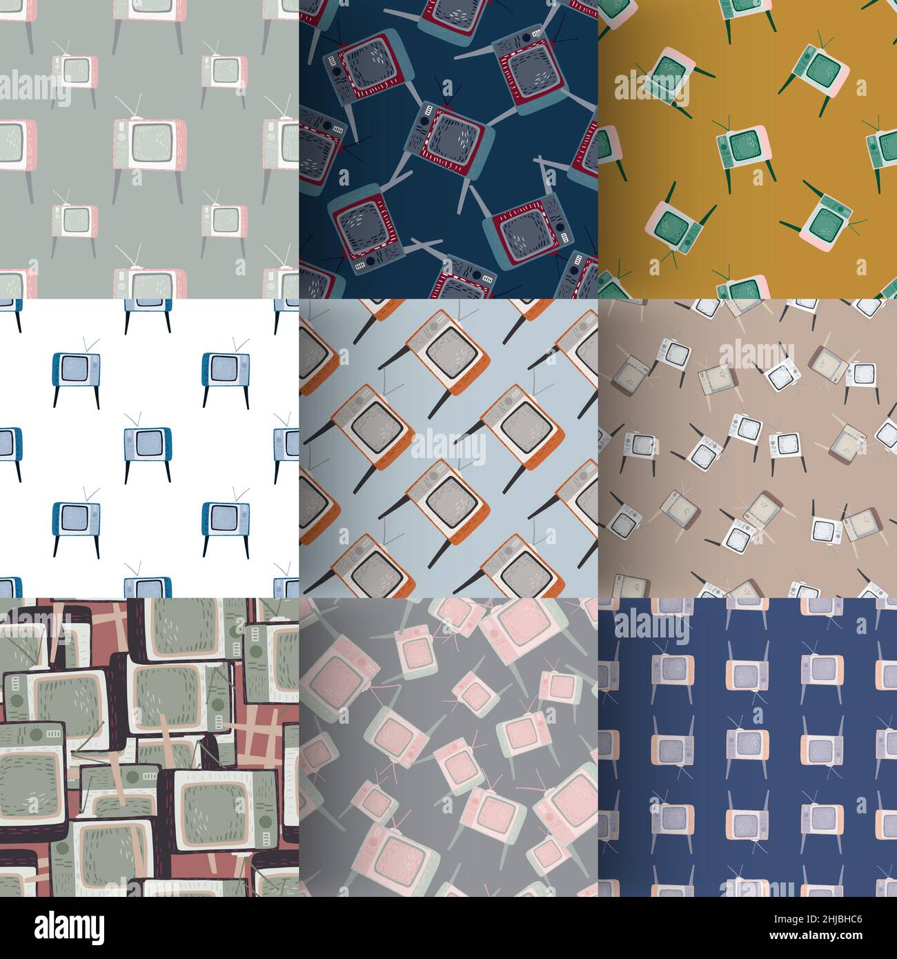 Set of decorative seamless media pattern with tv ornament. Movie print ...