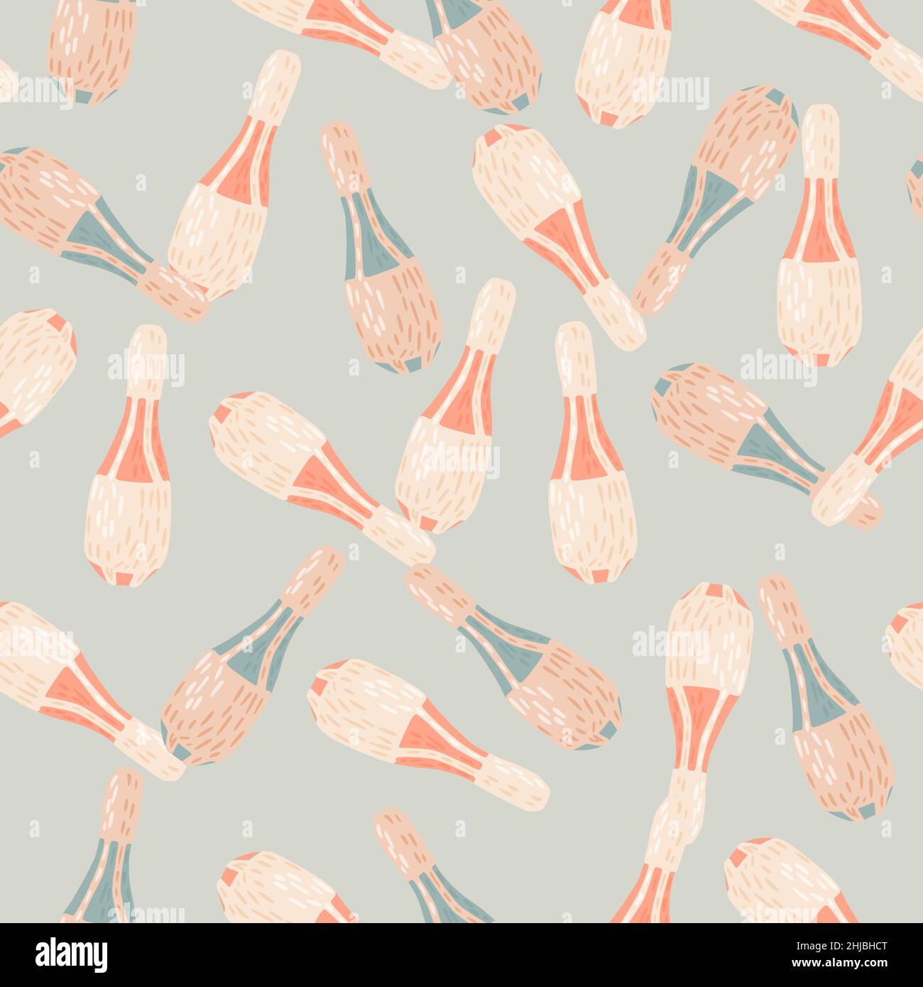 Light tones seamless doodle pattern with random juggler maces elements ...
