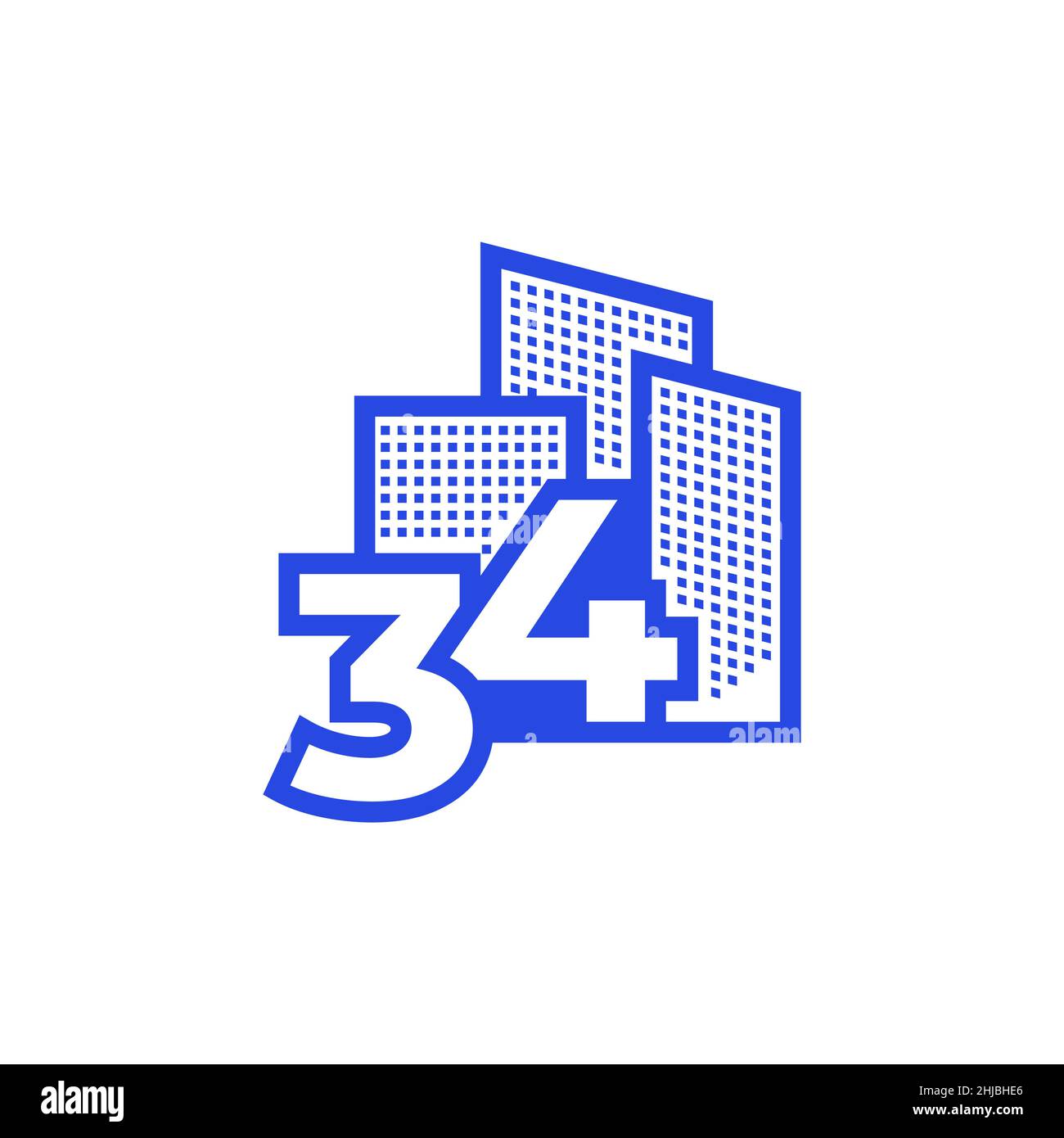 number 34 with building logo design vector graphic symbol icon ...