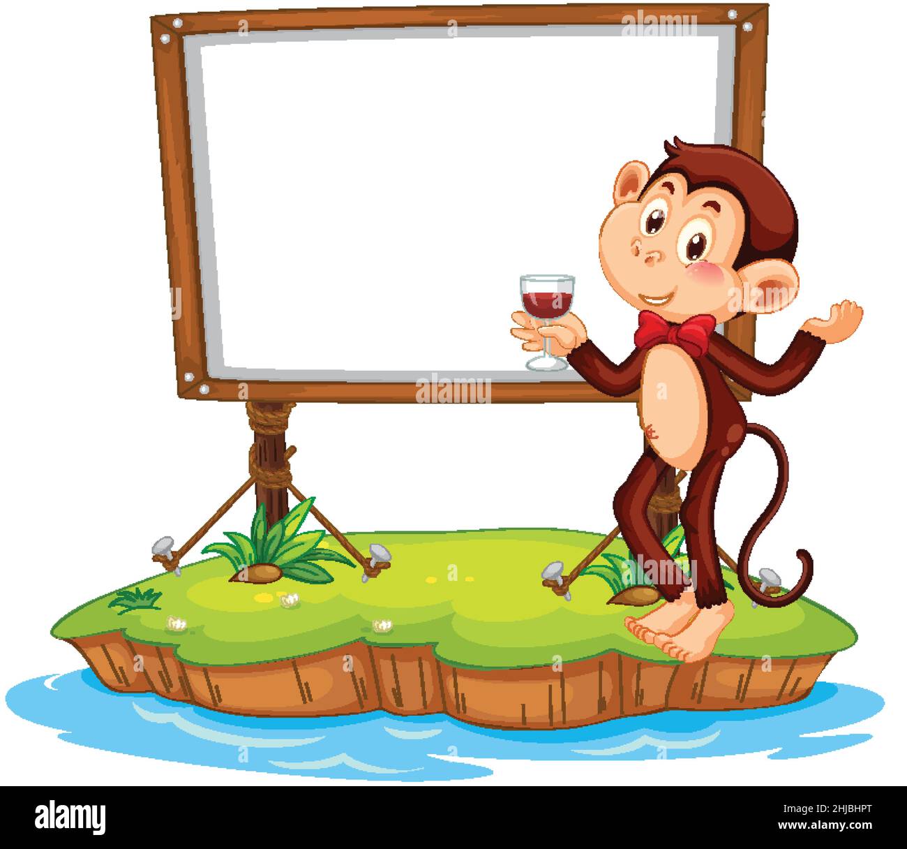 Cute monkey with blank board on white background illustration Stock ...