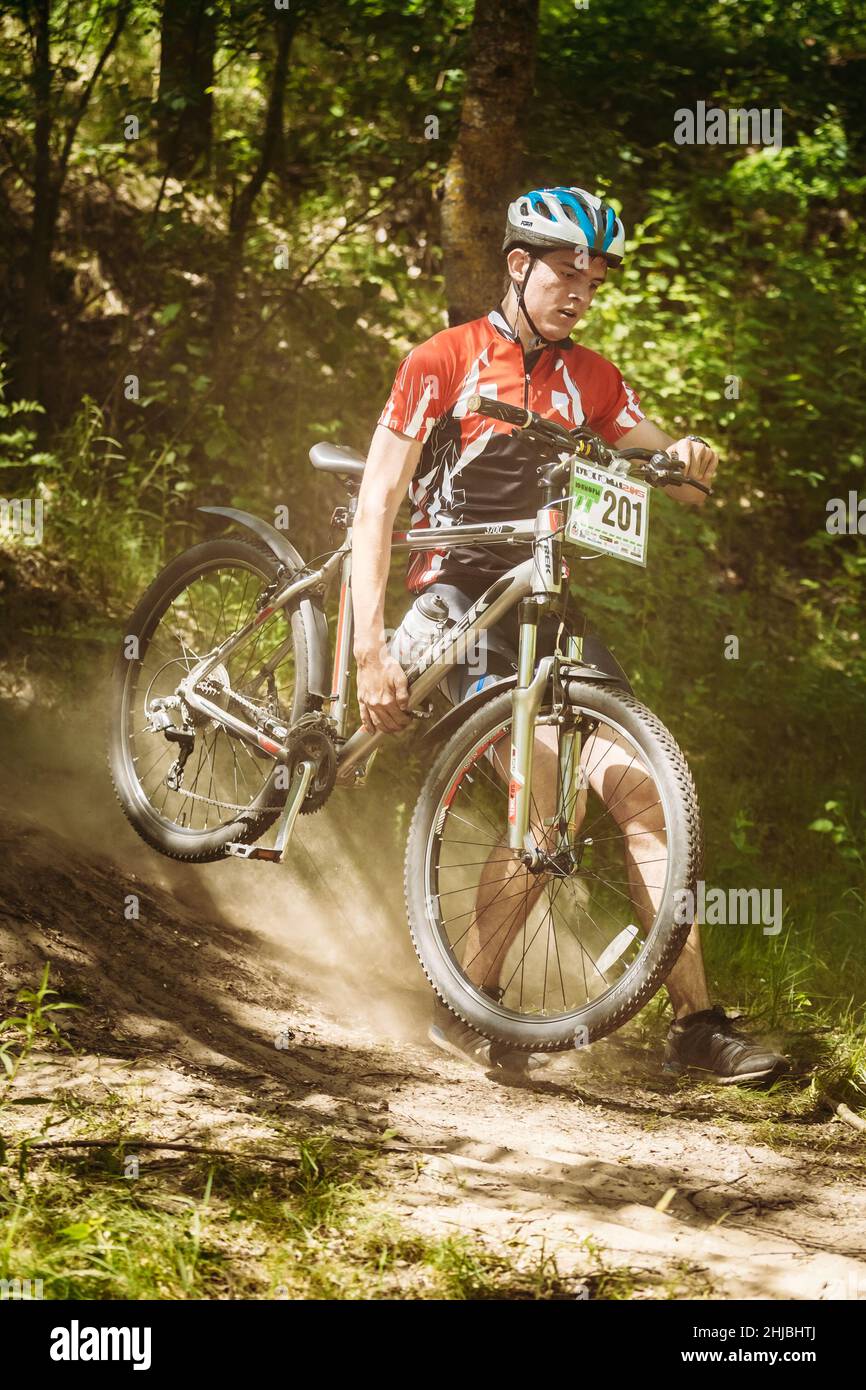 Mountain Bike cyclist riding track at sunny day, healthy lifestyle ...