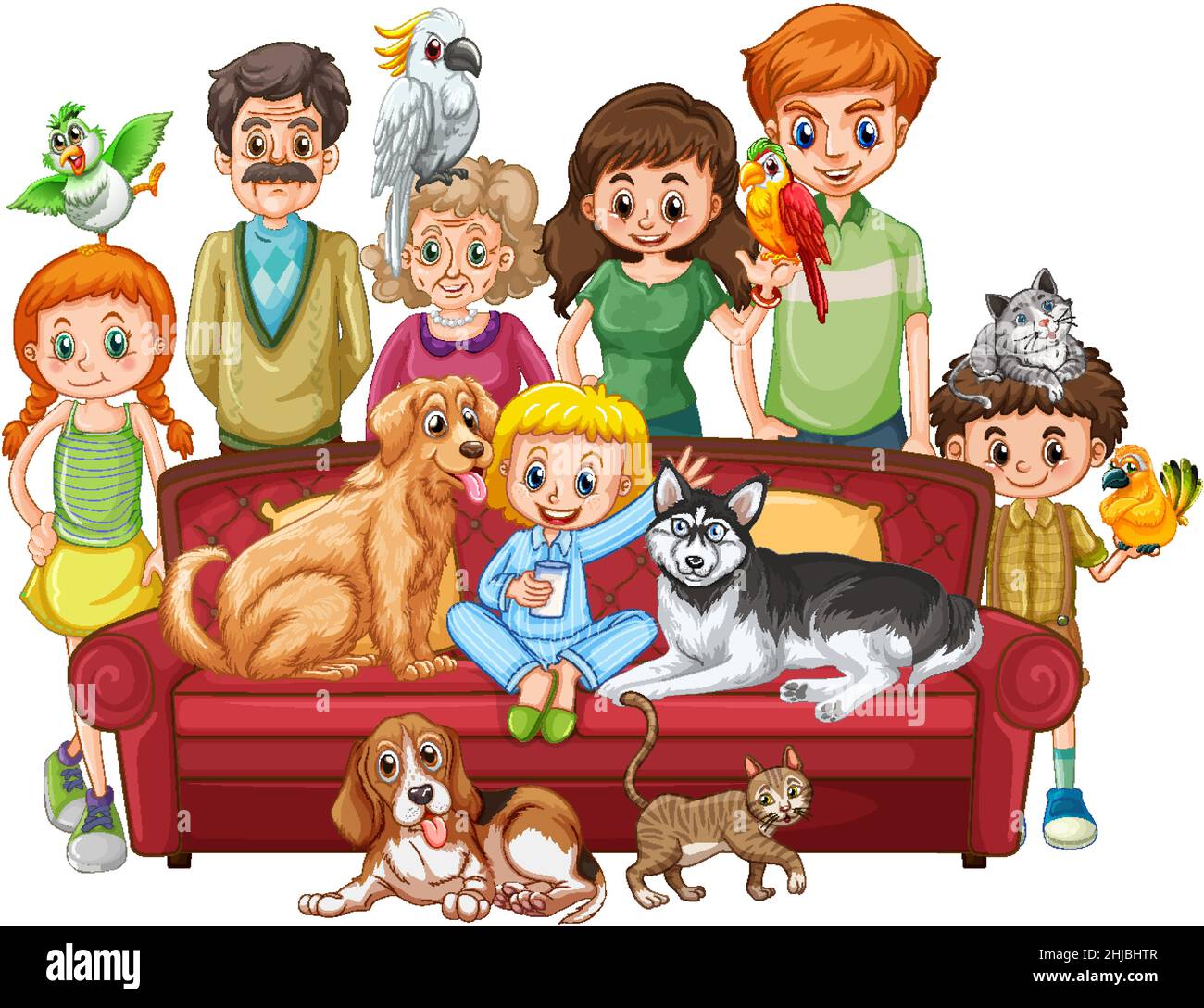 Big family members with many dogs illustration Stock Vector Image & Art ...