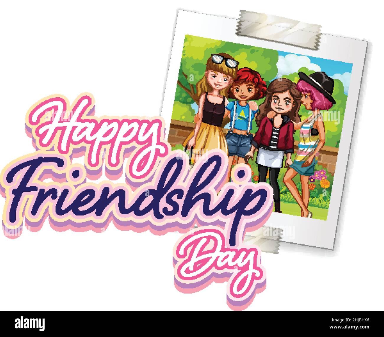 Happy Friendship Day logo with a photo of teenagers illustration Stock ...