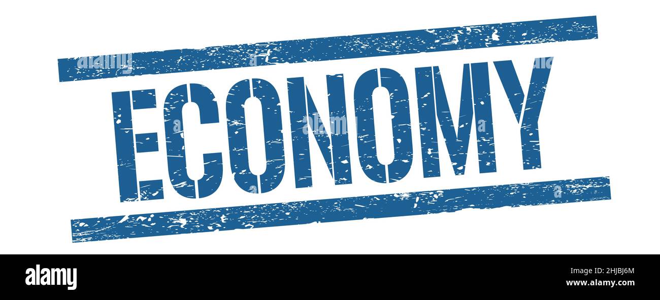 ECONOMY text on blue grungy lines stamp sign Stock Photo - Alamy