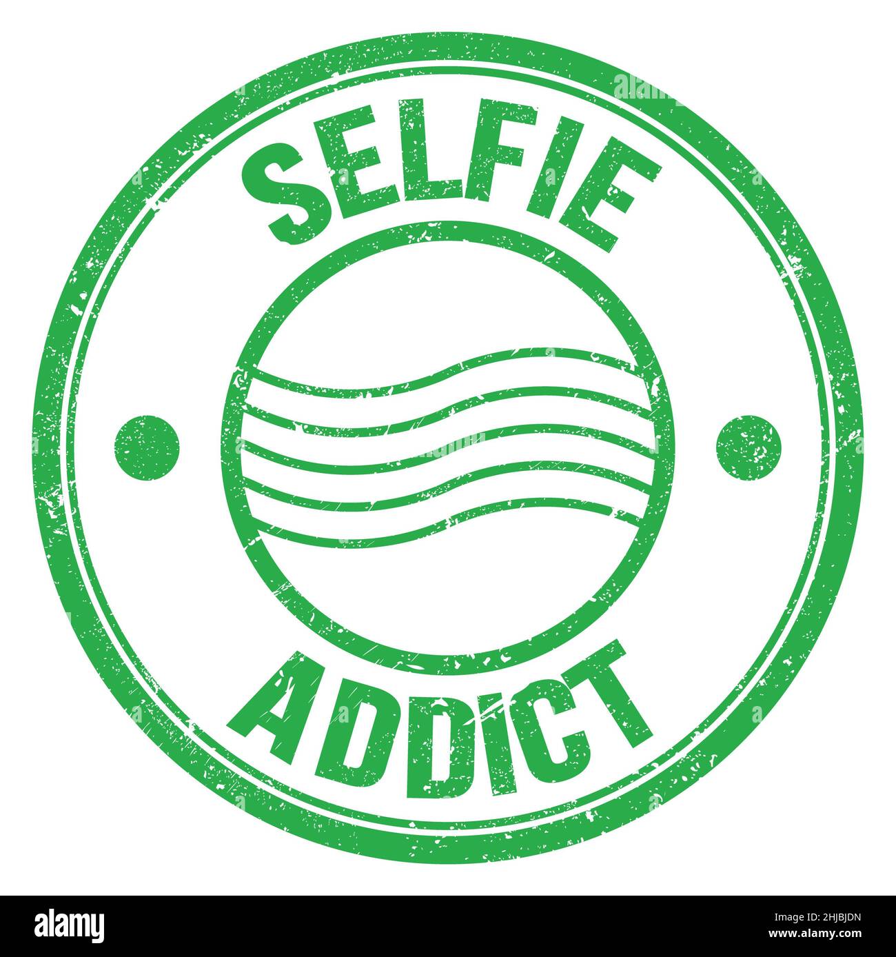 SELFIE ADDICT text written on green round postal stamp sign Stock Photo ...