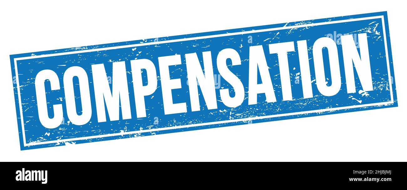 COMPENSATION text on blue grungy rectangle stamp sign Stock Photo - Alamy