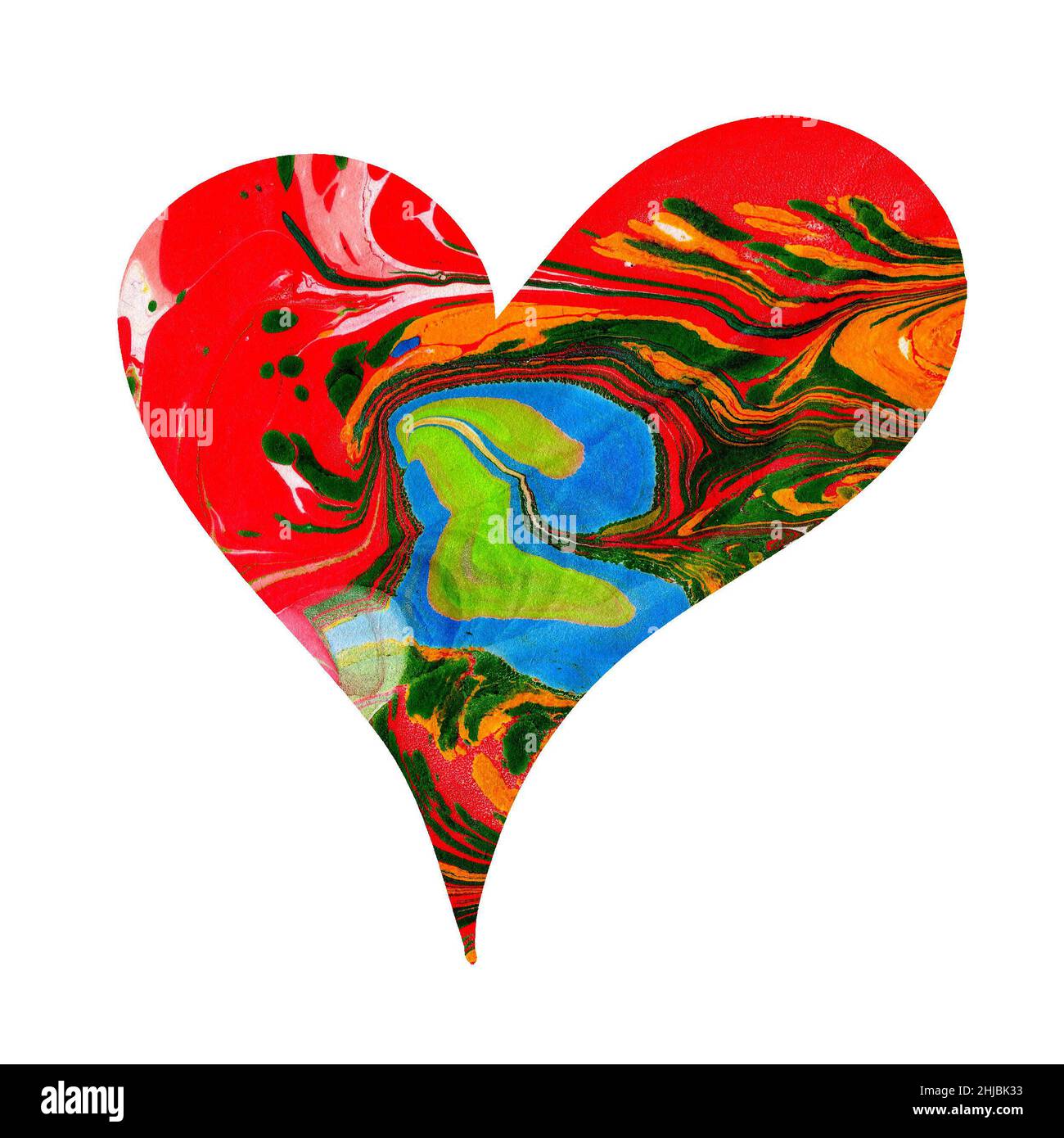 Watercolor illustration of a multi-colored heart with spots and shades ...