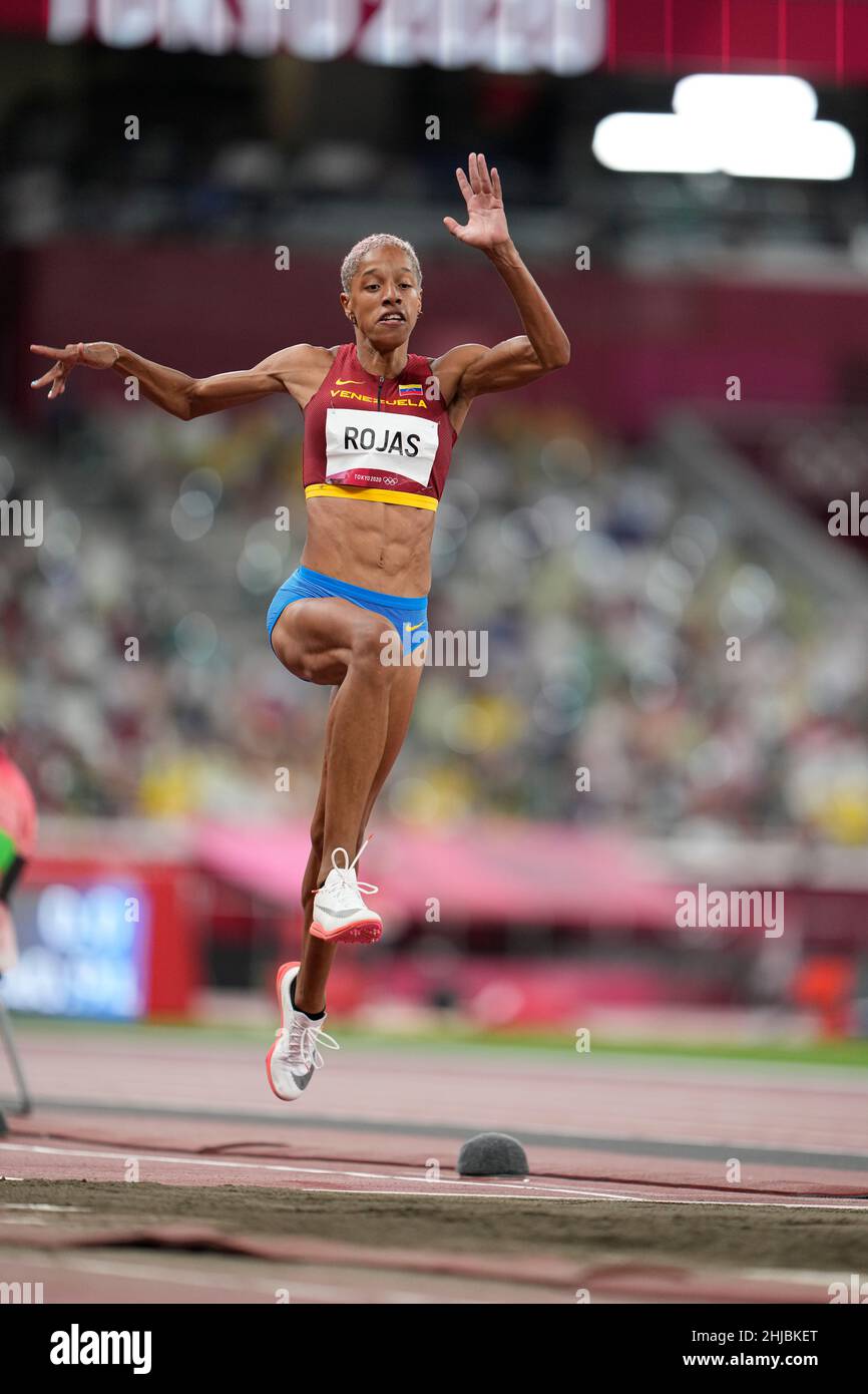Yulimar Rojas competing in the Triple Jump at the 2020 Tokyo Olympics ...