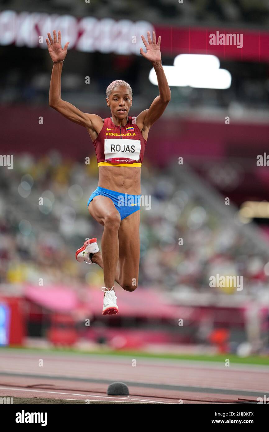 Yulimar Rojas competing in the Triple Jump at the 2020 Tokyo Olympics ...