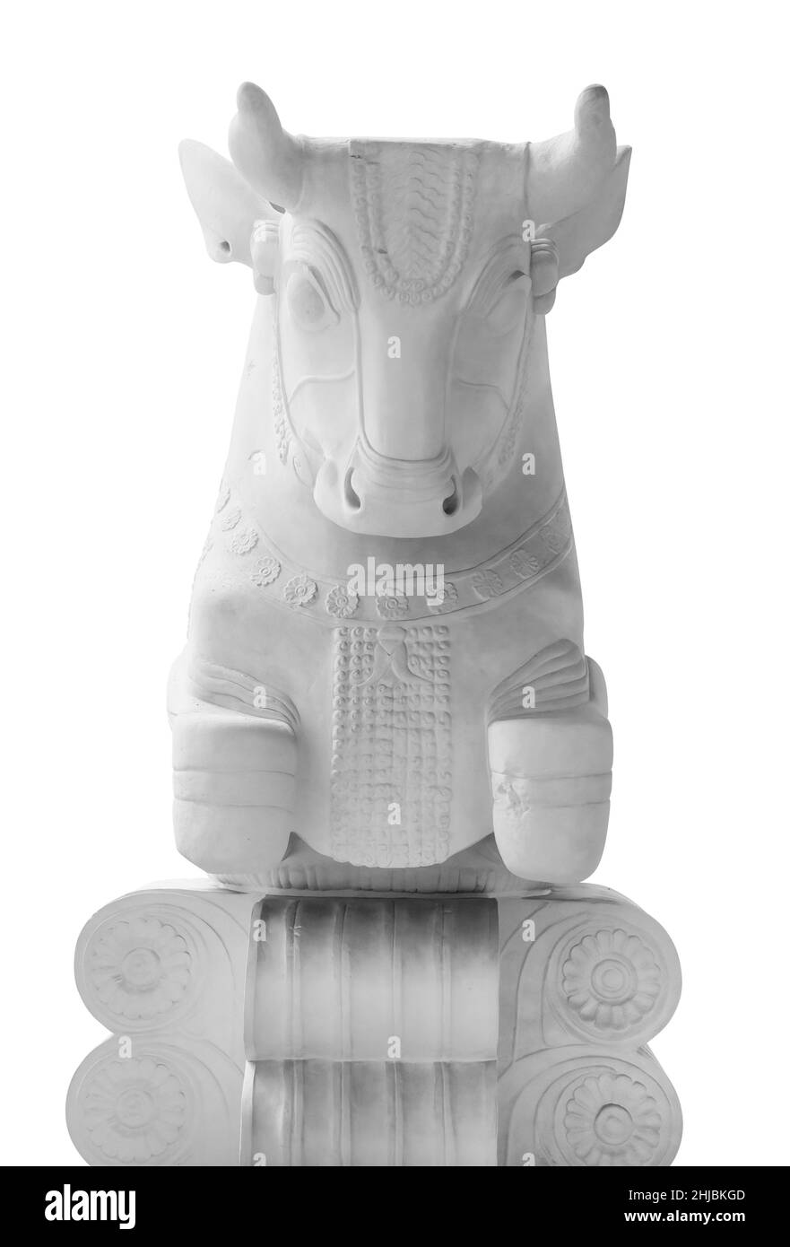Stone statue. Bull isolated on a white background with clipping path ...