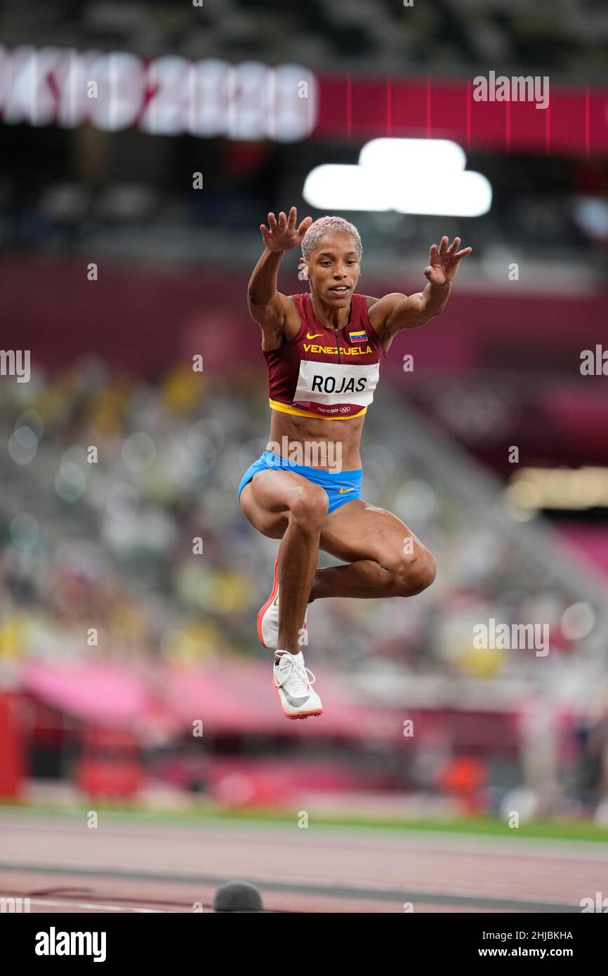 Yulimar Rojas competing in the Triple Jump at the 2020 Tokyo Olympics ...