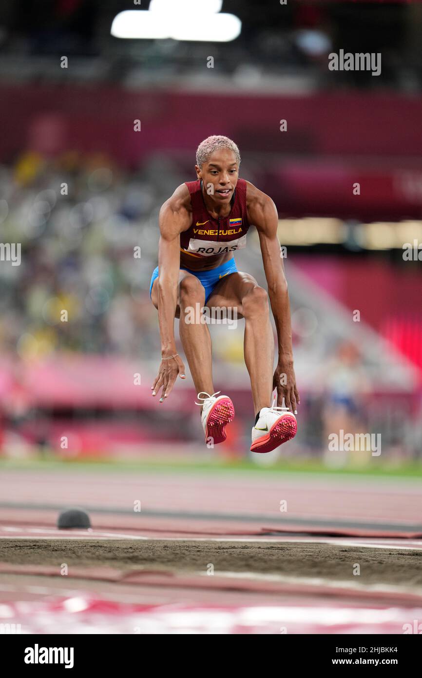 Yulimar Rojas competing in the Triple Jump at the 2020 Tokyo Olympics ...