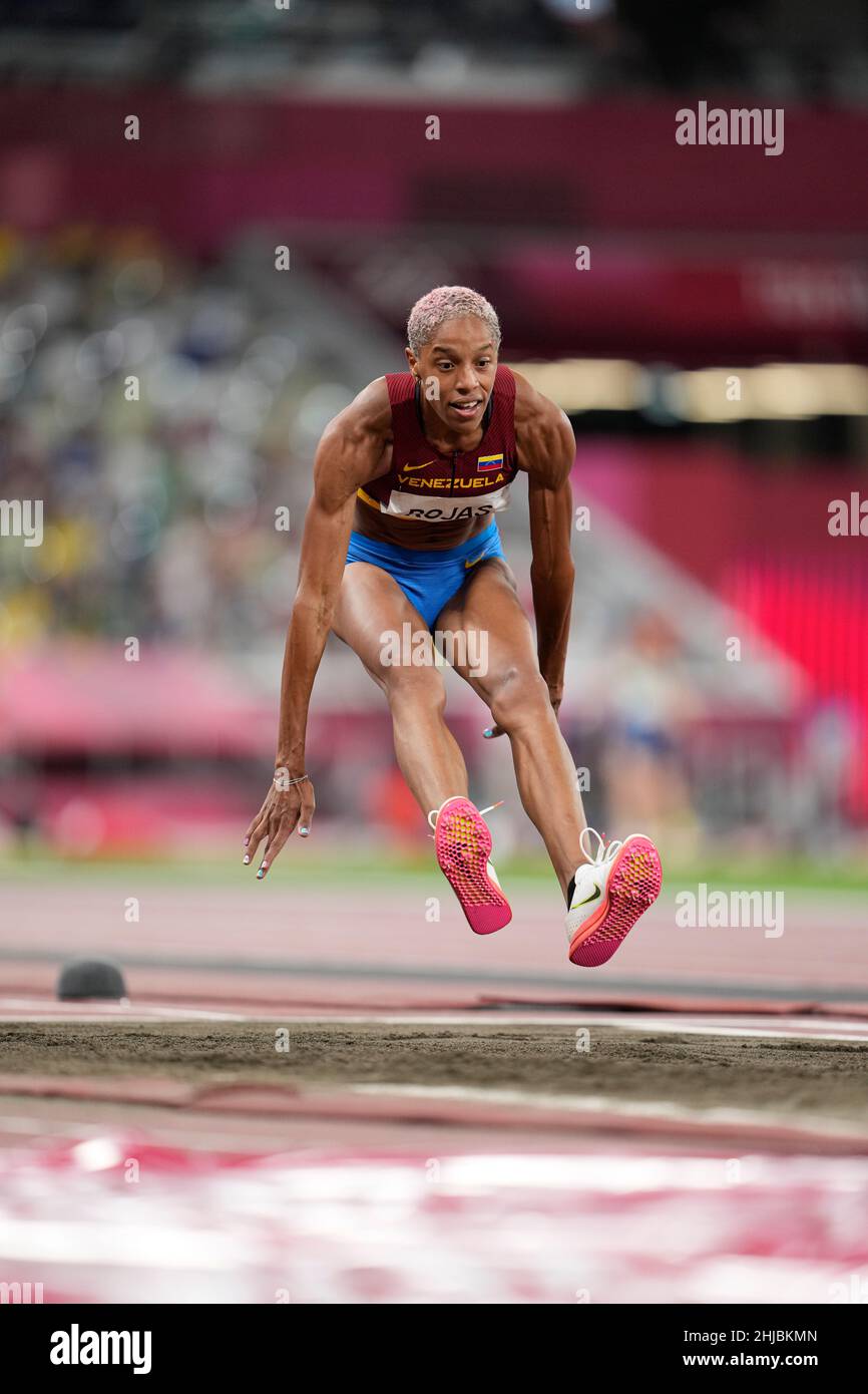 Yulimar Rojas competing in the Triple Jump at the 2020 Tokyo Olympics ...
