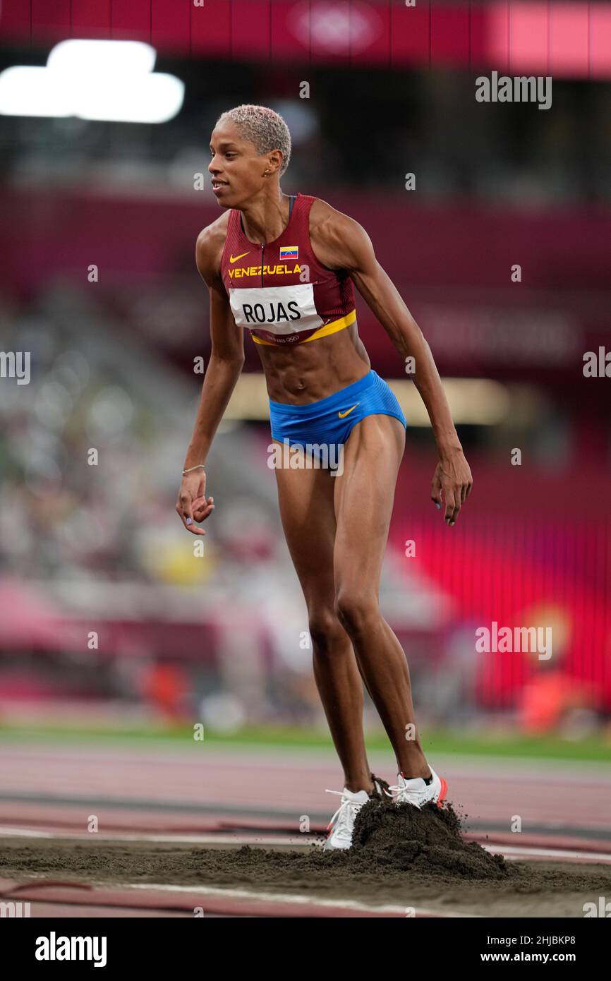 Yulimar Rojas competing in the Triple Jump at the 2020 Tokyo Olympics ...